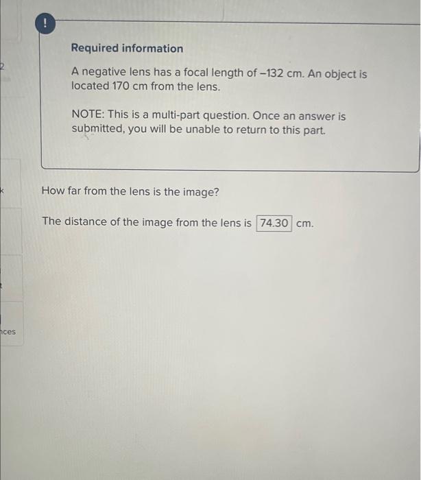 Solved Required information A negative lens has a focal | Chegg.com