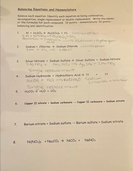 Solved Balancing Equations and Nomenclature Balance each | Chegg.com
