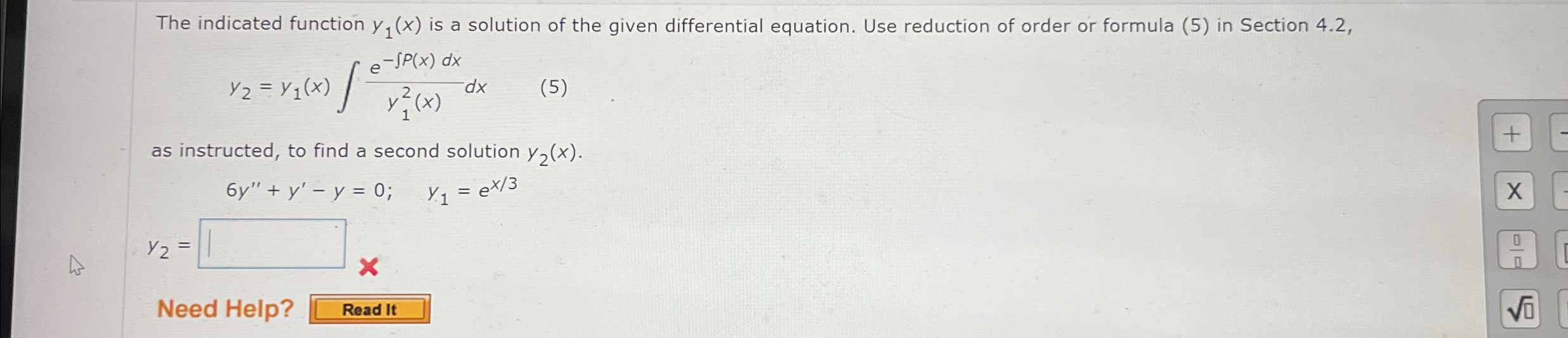 Solved The indicated function y1(x) ﻿is a solution of the | Chegg.com
