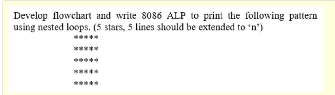 Solved Develop flowchart and write 8086 ALP to print the | Chegg.com Solved Develop flowchart and write 8086 ALP to print the | Chegg.com