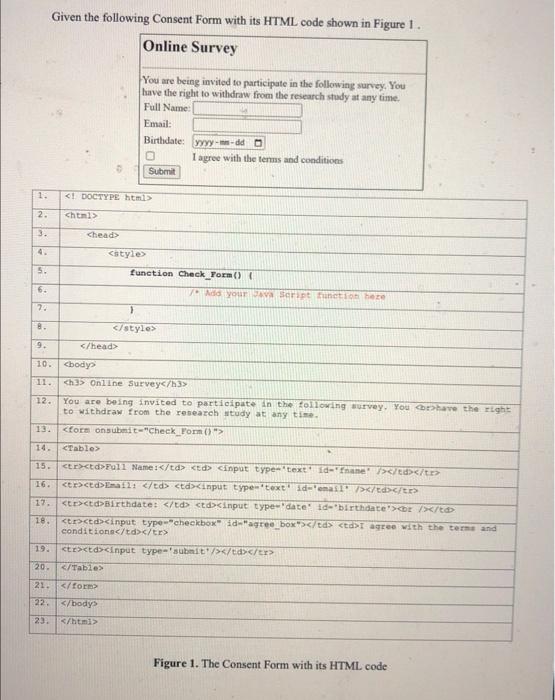 Solved Given the following Consent Form with its HTML code | Chegg.com