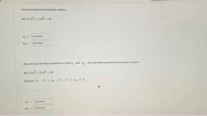 Solved Solve the tollowing minimization probiern: | Chegg.com