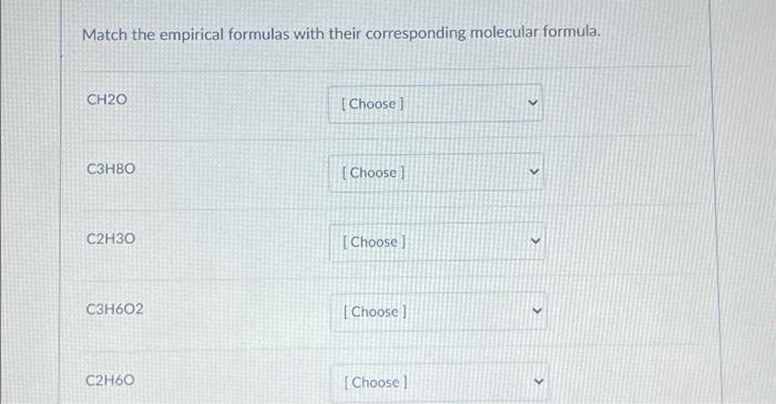 Match the empirical formulas with their corresponding | Chegg.com