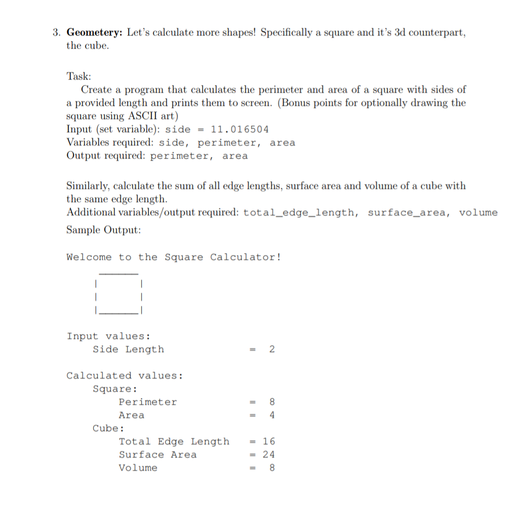 Solved 3. Geometery: Let's calculate more shapes! | Chegg.com