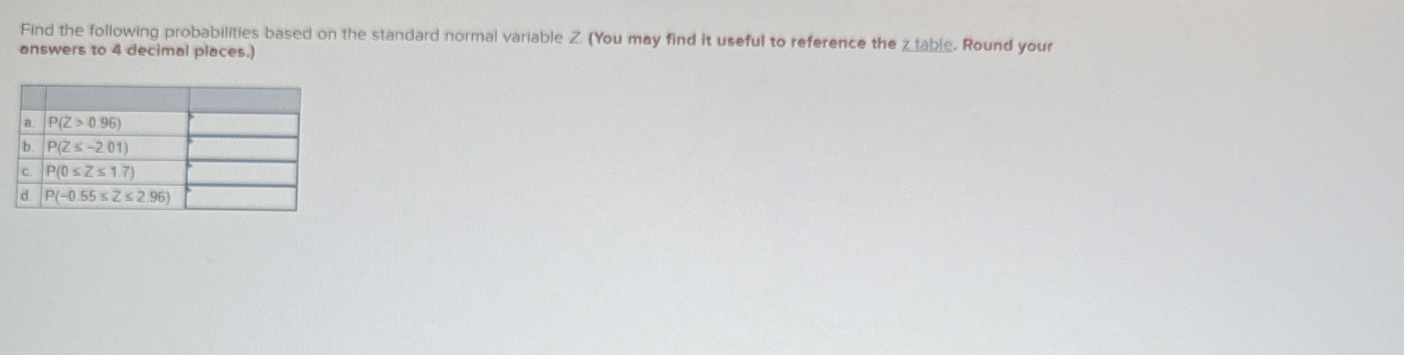 Solved Find the following probabilities based on the | Chegg.com