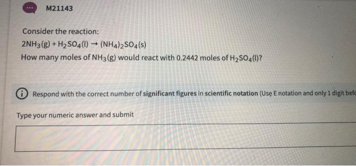 Solved M21143 Consider the reaction: 2NH3(g) + H2SO4(1) - | Chegg.com