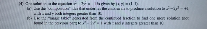Solved (4) One solution to the equation x - 2y2 = -1 is | Chegg.com