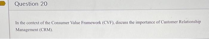 Solved In the context of the Consumer Value Framework (CVF), | Chegg.com