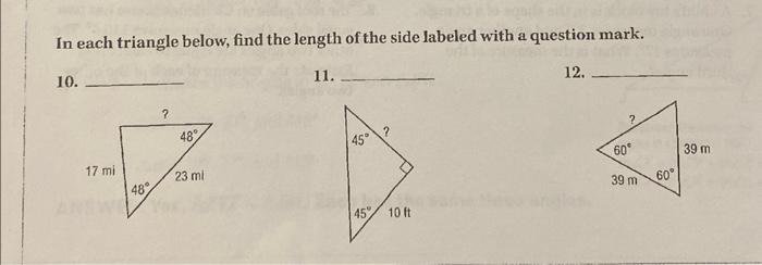 Solved In each triangle below, find the length of the side | Chegg.com