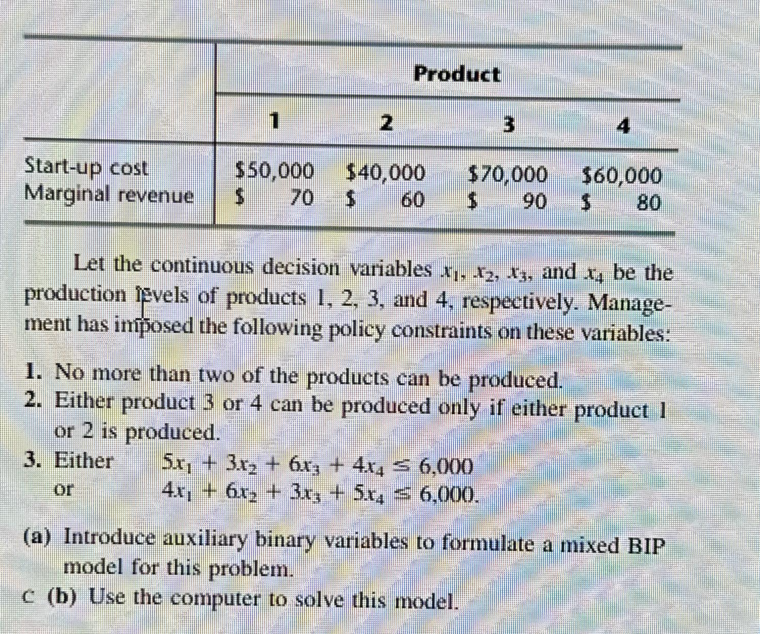Solved \table[[,Product],[,1,2,3,4],[Start-up | Chegg.com