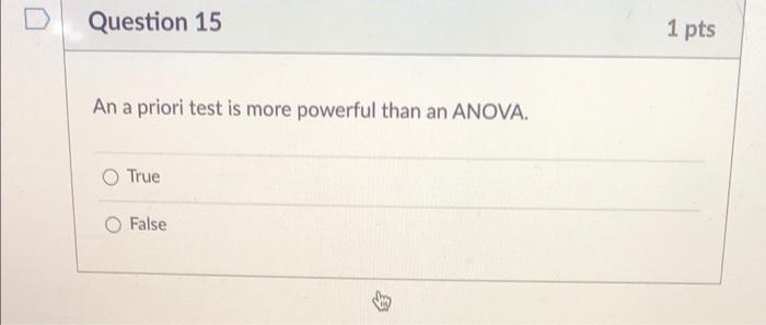 Solved Question 15 1 pts An a priori test is more powerful | Chegg.com