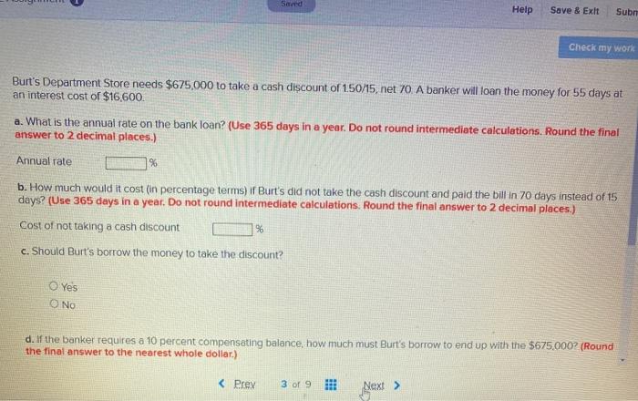 Solved Sand Help Save & Exit Sub Check my work Burt's | Chegg.com