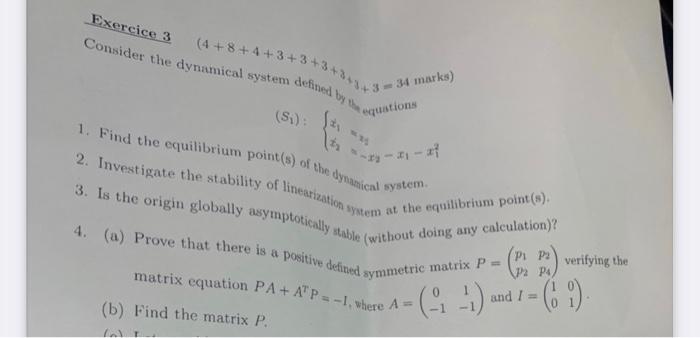 Solved Consider the dynamical system defined by (4+8+4+3=34 | Chegg.com