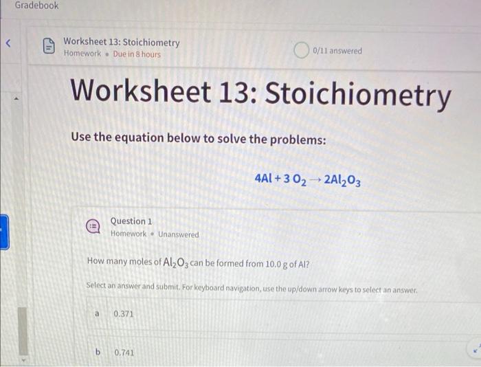 Solved Norksheet 13: Stoichiometry Homework - Due in 8 hours | Chegg.com