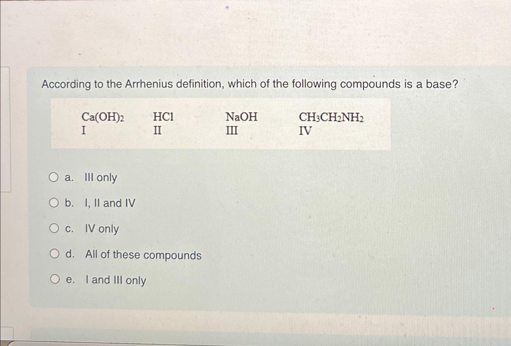 Solved According to the Arrhenius definition, which of the | Chegg.com