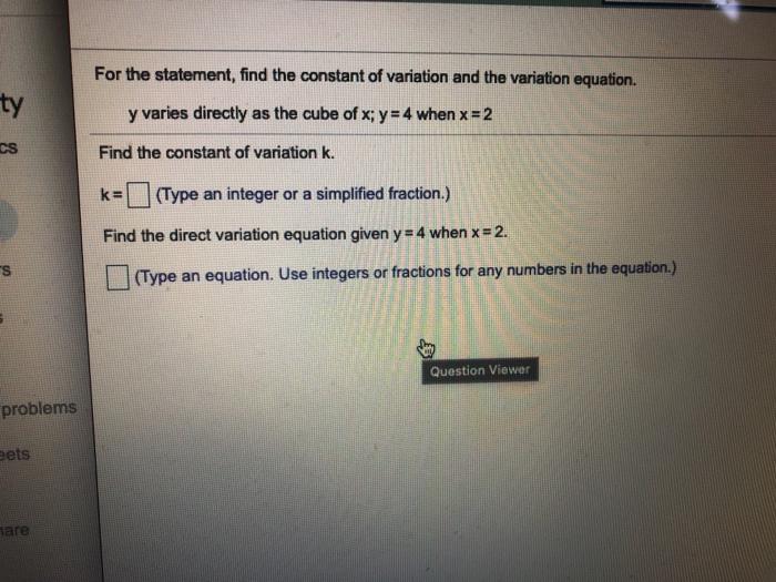 Solved For the statement, find the constant of variation and | Chegg.com