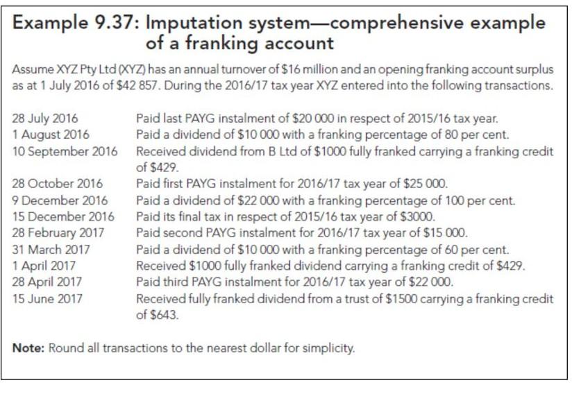Solved Example 9.37: Imputation system-comprehensive example | Chegg.com