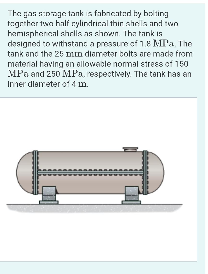 Solved The gas storage tank is fabricated by bolting | Chegg.com