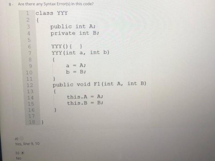 Solved here any Syntax Error(s) in this code? class YYY | Chegg.com
