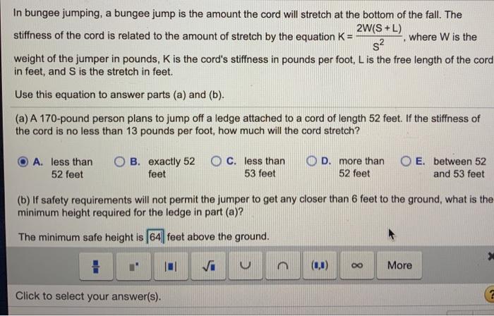 Solved In bungee jumping, a bungee jump is the amount the | Chegg.com