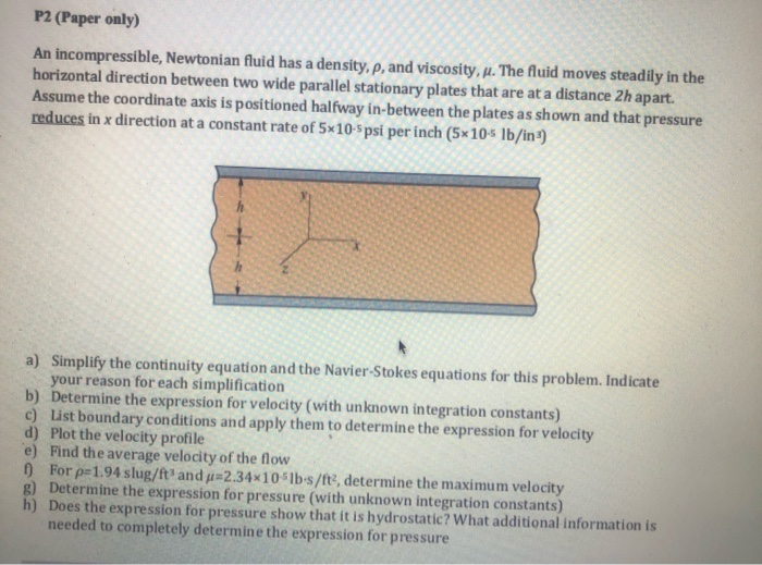 Solved P2 (Paper only) An incompressible, Newtonian fluid | Chegg.com
