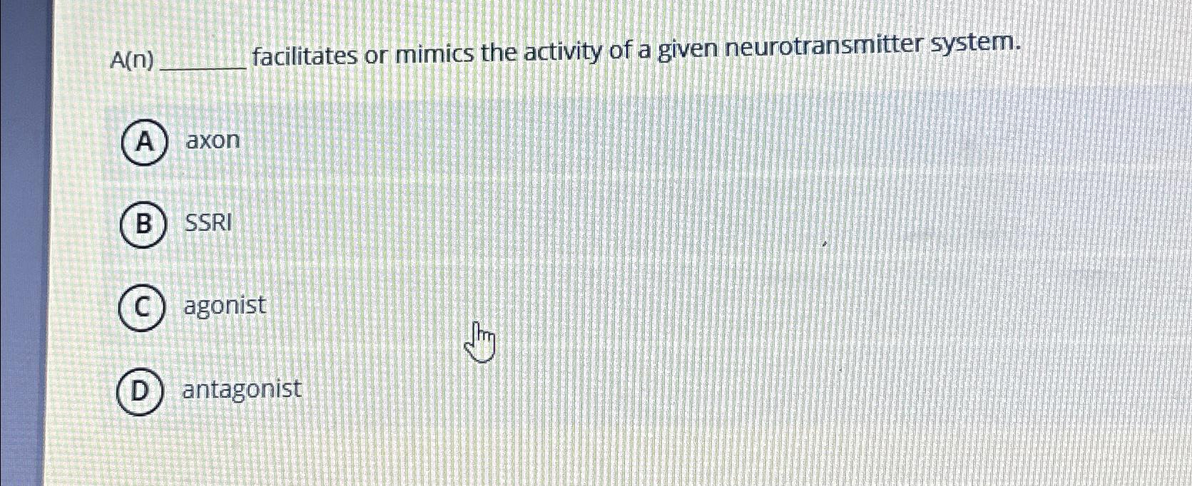 Solved A(n) ﻿facilitates or mimics the activity of a given | Chegg.com
