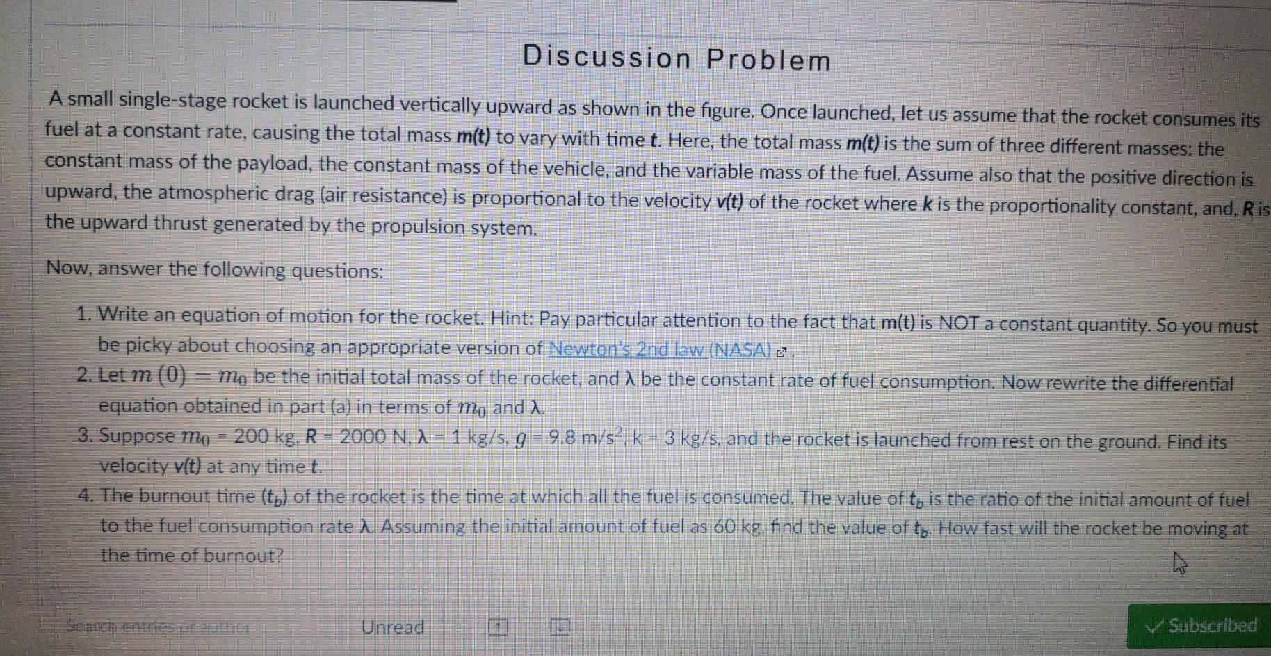 Solved Discussion Problem A small single-stage rocket is | Chegg.com