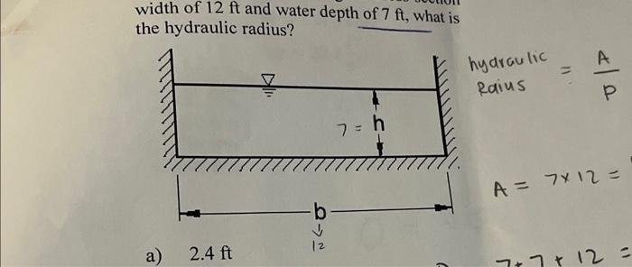 Solved find hydraulic radius if width is 12 ft and depth is | Chegg.com