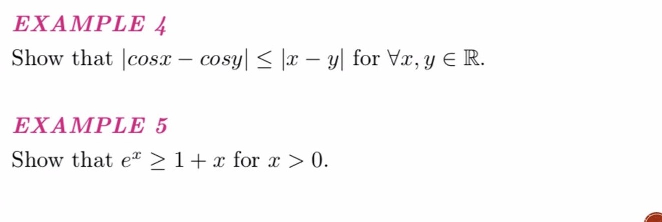 Solved EXAMPLE 4Show that |cosx-cosy|≤|x-y| ﻿for | Chegg.com