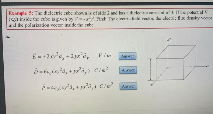 Solved Example 5: The dielectric cube shown is of side 2 and | Chegg.com