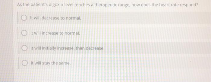 Solved As the patient's digoxin level reaches a therapeutic | Chegg.com