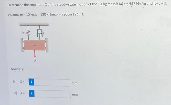 Solved Determine the amplitude X of the steady-state motion | Chegg.com