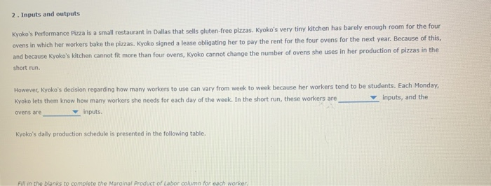 2. Inputs and outputs Kyoko's Performance Pizza is a | Chegg.com