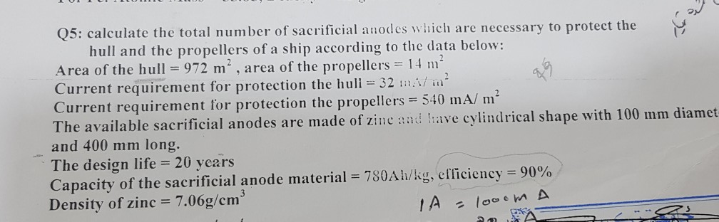 Solved Q5: calculate the total number of sacrificial anodes | Chegg.com