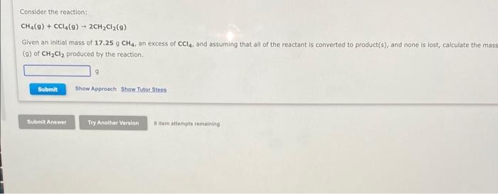 Solved Consider The Reaction Ch4 G Ccl4 G 2ch2cl2 9