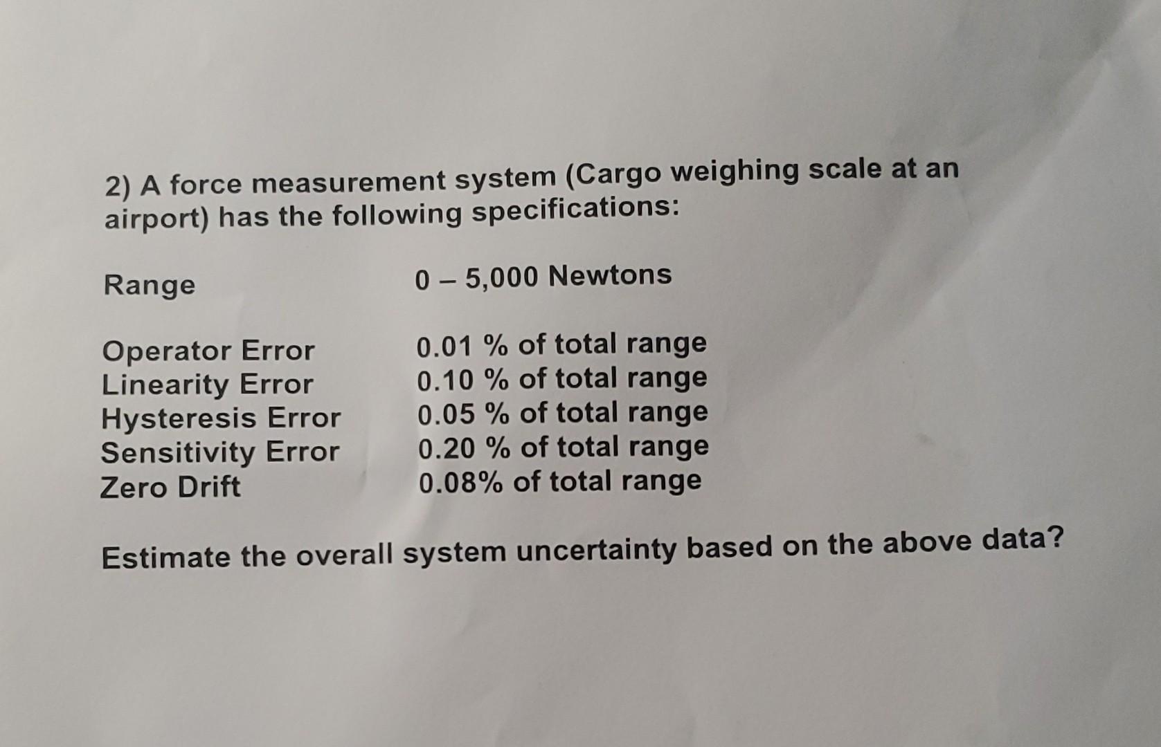 Solved 2) A force measurement system (Cargo weighing scale | Chegg.com