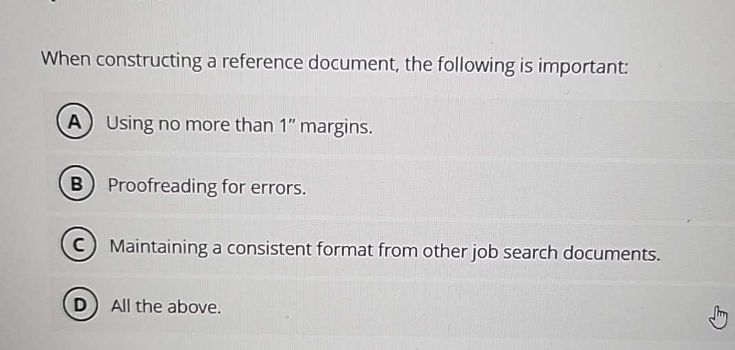 Solved When constructing a reference document, the following | Chegg.com