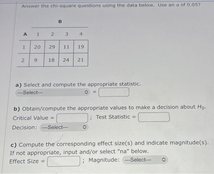 Solved Answer the chi-square questions using the data below. | Chegg.com