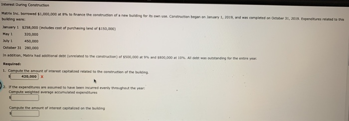 Solved Interest During Construction Matrix Inc. borrowed | Chegg.com