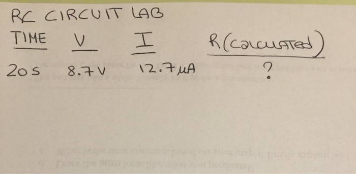Solved RC CIRCUIT LAB TIME I R(calcuated 2os 8.7V 12.7 uA ? | Chegg.com