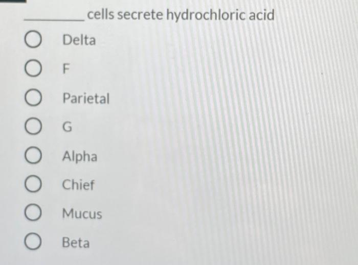Solved cells secrete hydrochloric acid Delta о F Parietal OG | Chegg.com