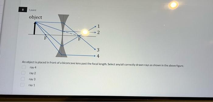 Solved 8 1 point object 4 An object is placed in front of a | Chegg.com