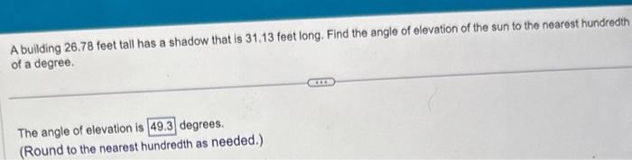 Solved A building 26.78 feet tall has a shadow that is 31.13 | Chegg.com