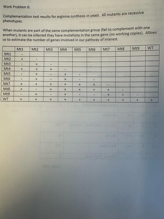 Solved Work Problem 6: Complementation test results for | Chegg.com