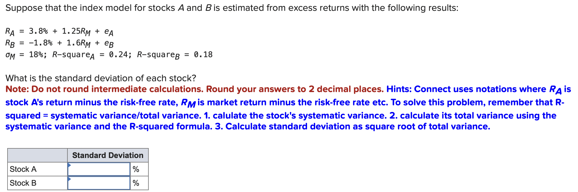 Solved Suppose that the index model for stocks A and B ﻿is | Chegg.com