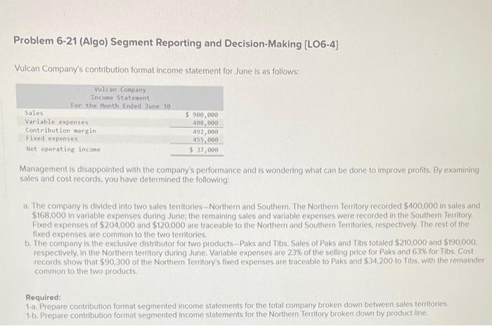 Solved Problem 6-21 (Algo) Segment Reporting and | Chegg.com