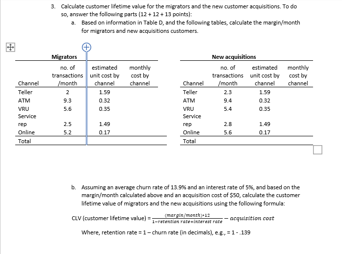 Solved Calculate customer lifetime value for the migrators | Chegg.com
