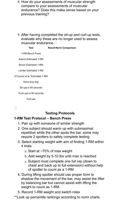 5. Complete the assigned muscular fitness | Chegg.com