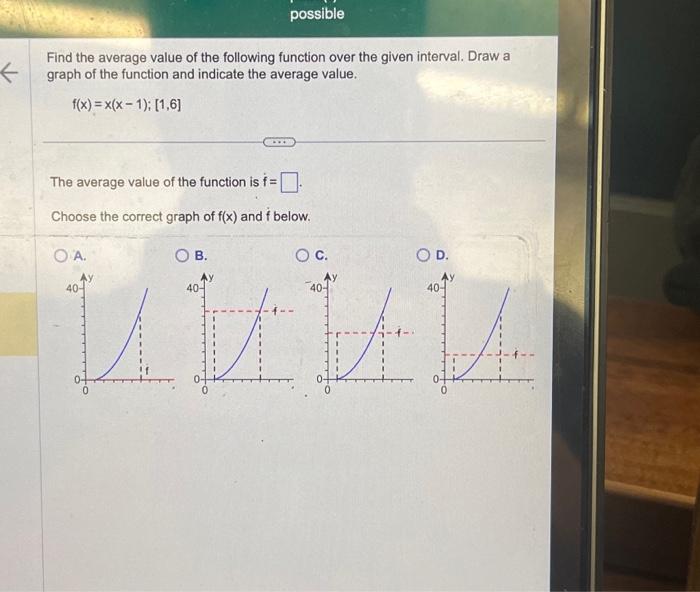 + Find the average value of the following function | Chegg.com