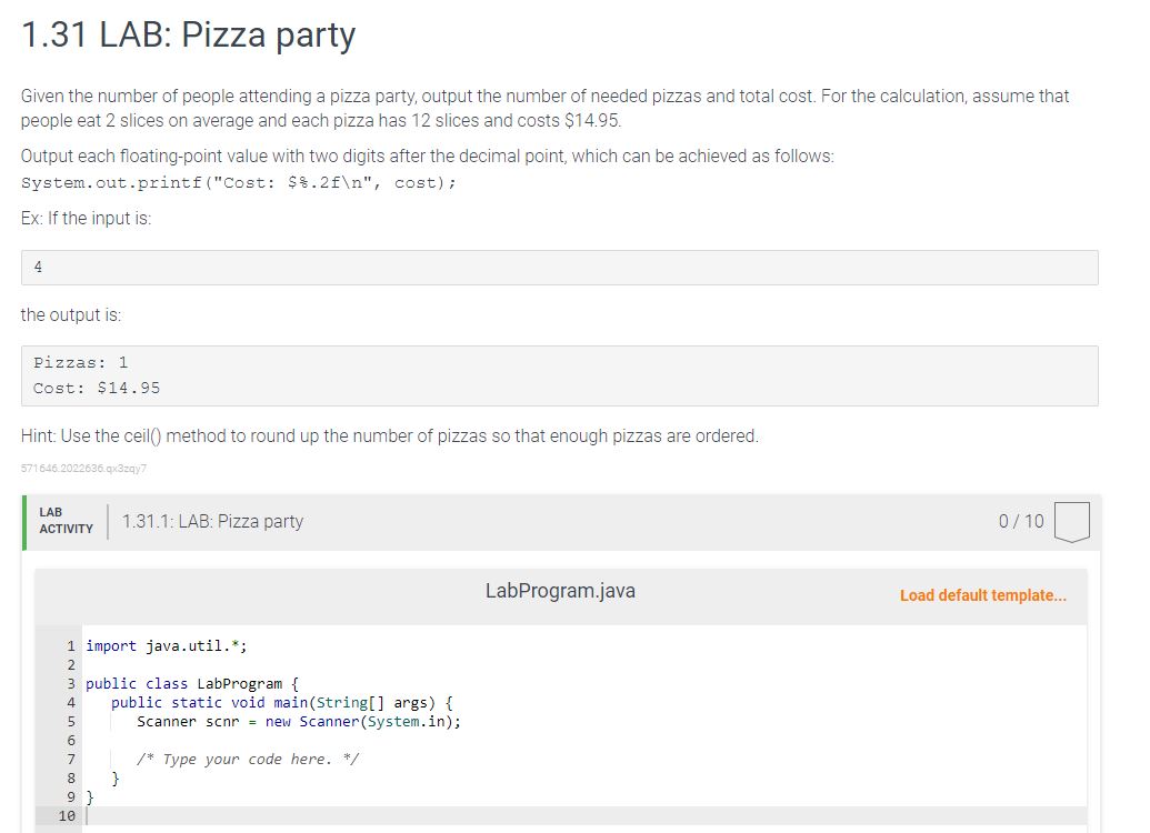 Solved 1.31 ﻿LAB: Pizza partyGiven the number of people | Chegg.com